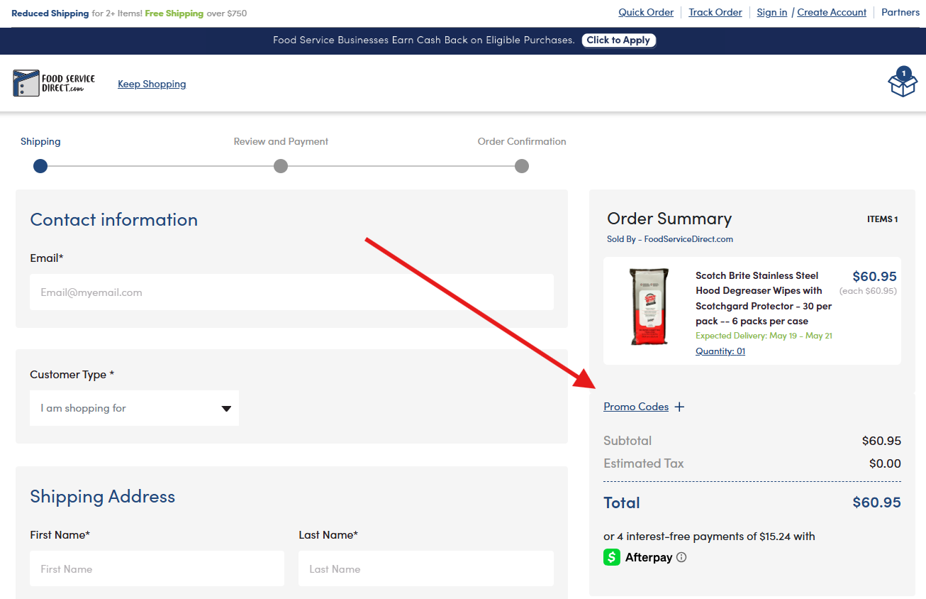 Where do I apply a Promo Code to my order? – Food Service Direct